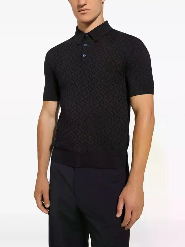 Dolce & Gabbana Geometric-pattern Knit Polo Shirt - Blue
