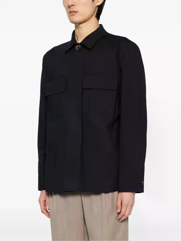 LARDINI Flap-pocket Cotton Shirt Jacket - Blue