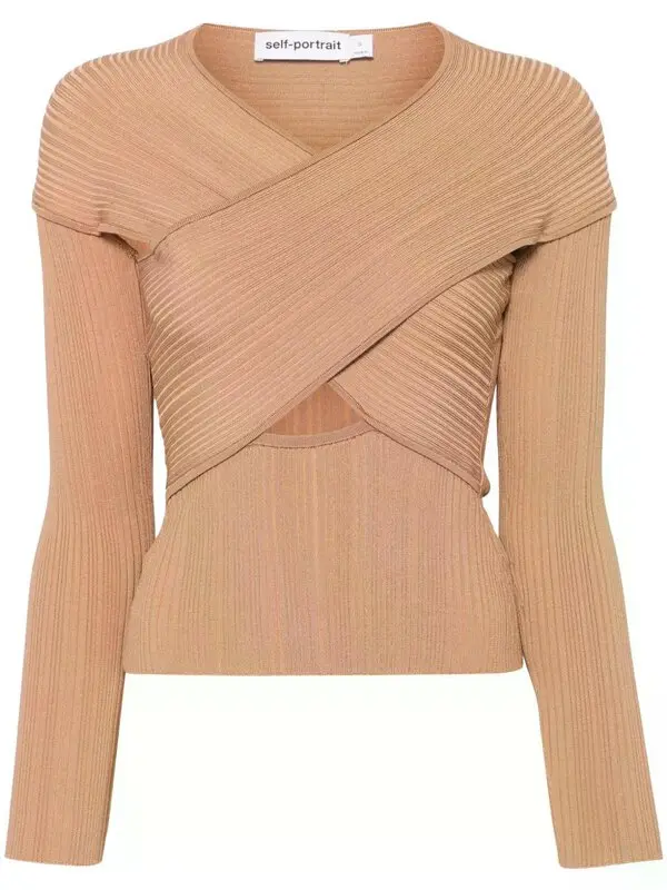 SELF-PORTRAIT Ribbed Wrap Top