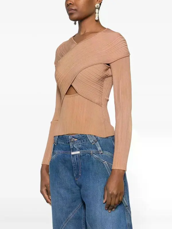 SELF-PORTRAIT Ribbed Wrap Top