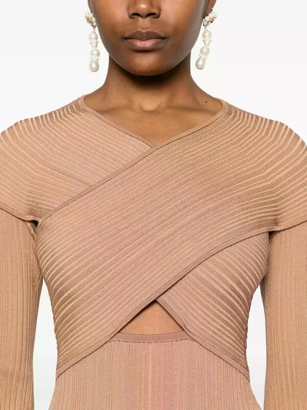 SELF-PORTRAIT Ribbed Wrap Top