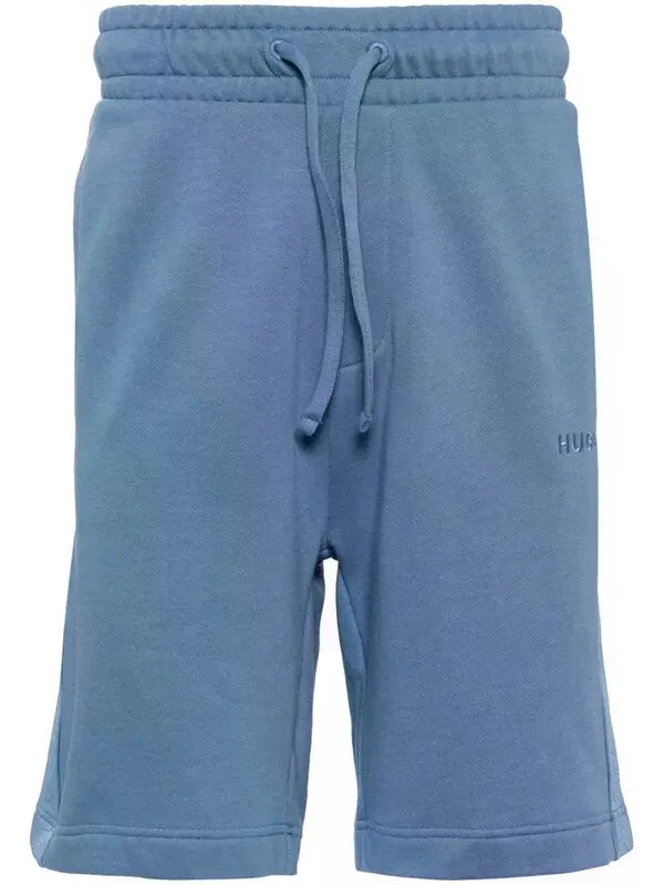 Hugo Cotton Terry Shorts With Logo Tape Detailing - Blue