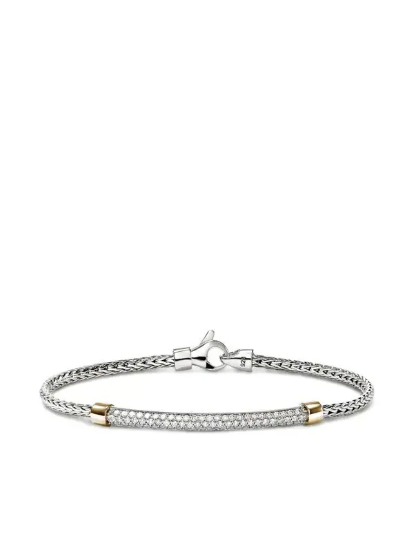 John Hardy 14k Yellow Gold And Sterling Braided-chain Diamond Bracelet - Silver