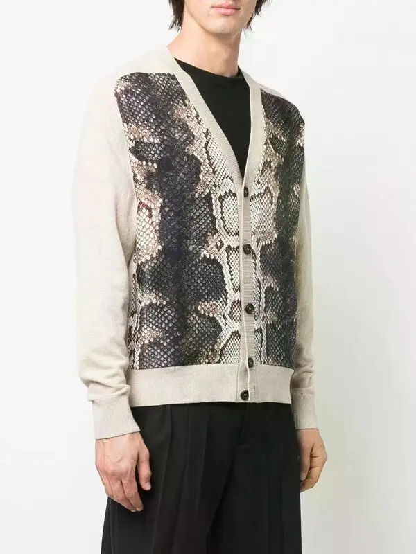 Roberto Cavalli Snakeskin-print Panelled Cardigan