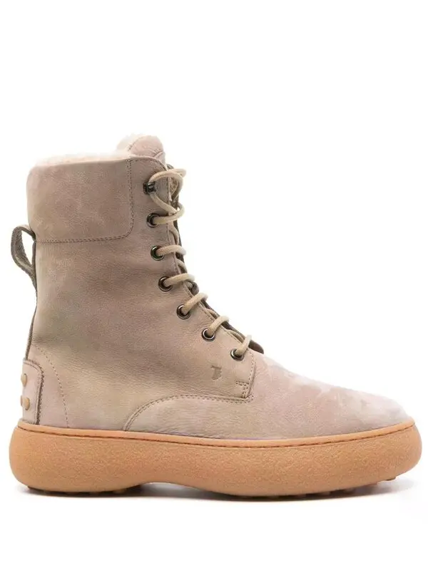 TOD'S Logo-debossed Combat Boots - Neutrals