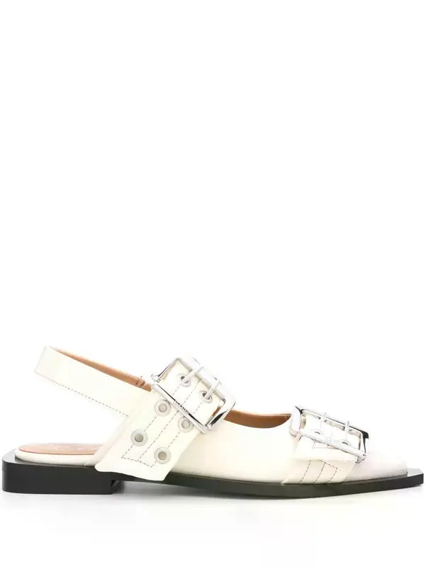 GANNI Buckled Pointed-toe Ballerina Shoes - Neutrals