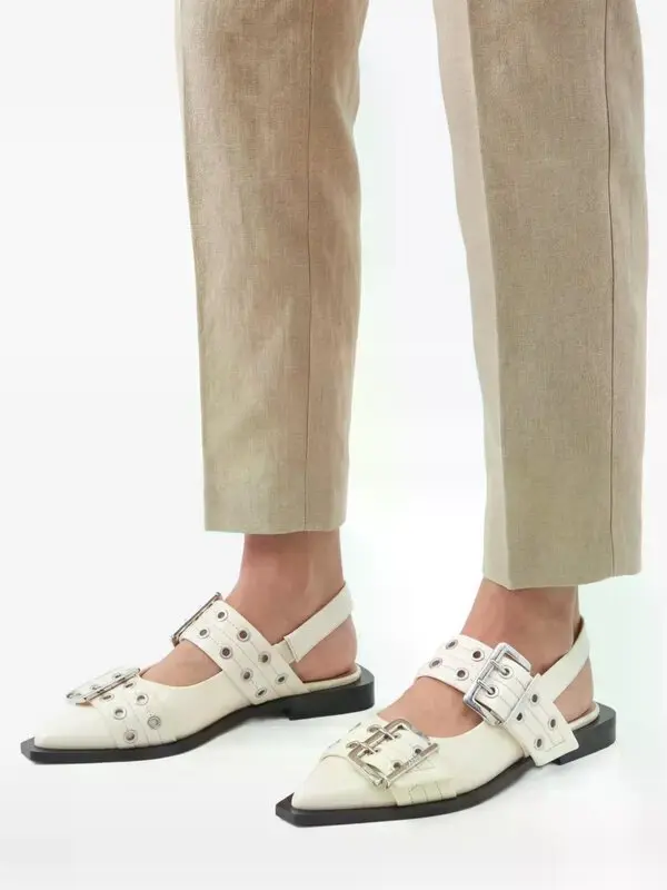 GANNI Buckled Pointed-toe Ballerina Shoes - Neutrals