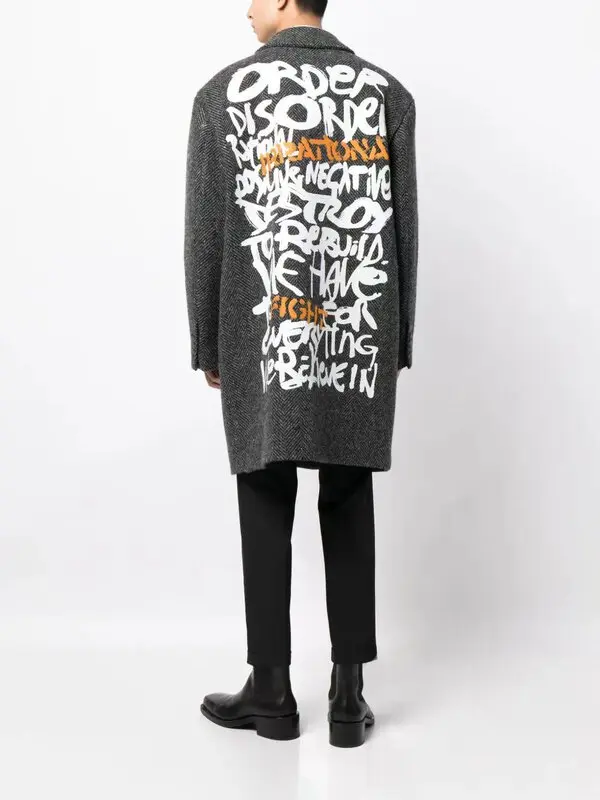 Moschino Slogan-print Wool Pea Coat