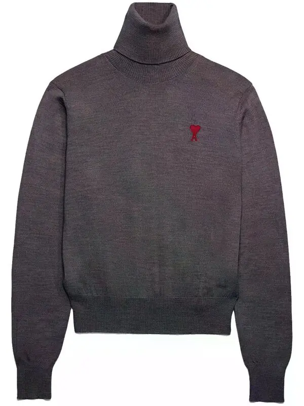 AMI Paris De Coeur Monogram Turtleneck Wool Jumper