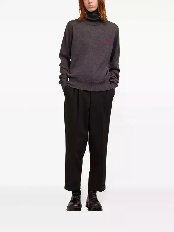 AMI Paris De Coeur Monogram Turtleneck Wool Jumper