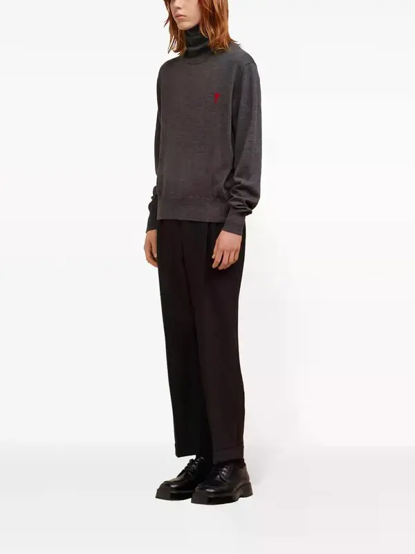 AMI Paris De Coeur Monogram Turtleneck Wool Jumper