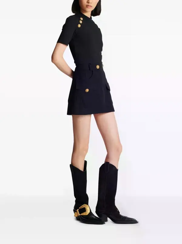 Balmain Western Panelled Wool Mini Skirt - Black