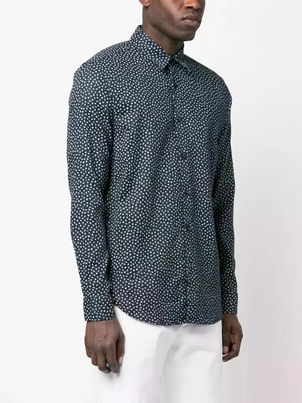 BOSS Abstract-print Linen Shirt - Blue