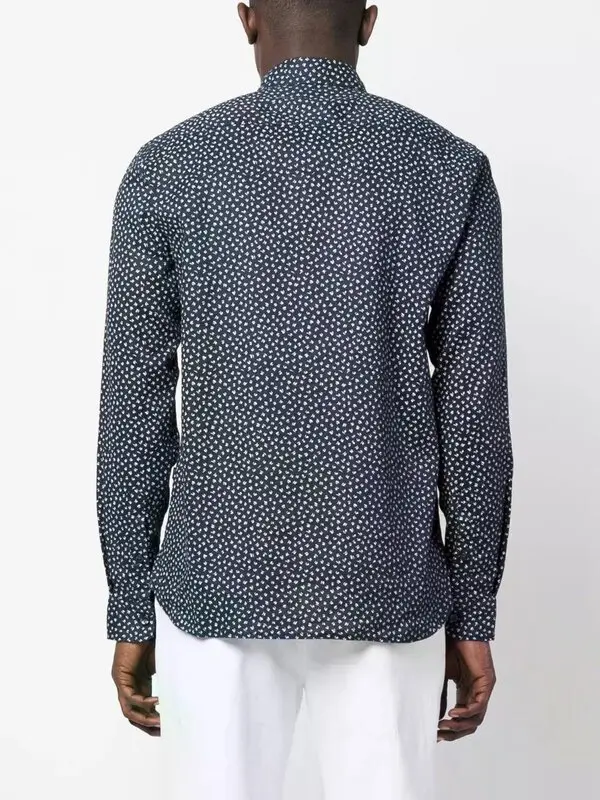 BOSS Abstract-print Linen Shirt - Blue