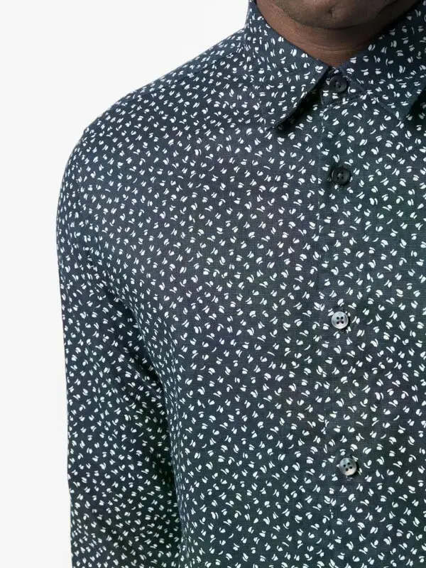 BOSS Abstract-print Linen Shirt - Blue