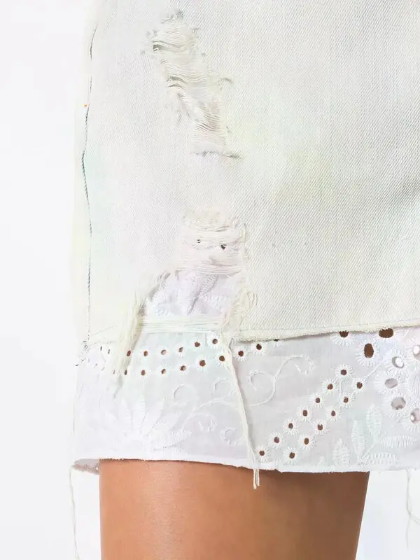 AMIR SLAMA Broderie-anglaise Trim Denim Skirt