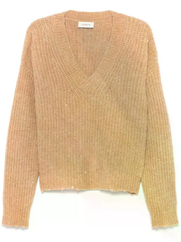 LANEUS Sequined V-neck Sweater - Neutrals