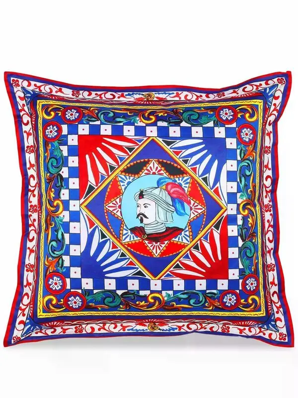 Dolce & Gabbana Large Carretto-print Duchesse Cotton Cushion - Blue