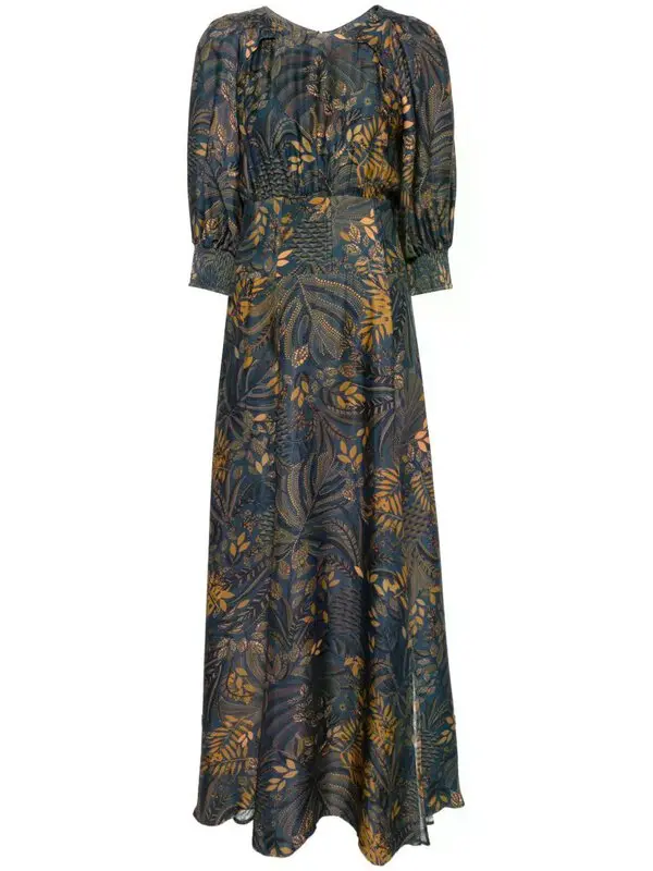 Farm Rio Dotted Forest Teal Maxi Dress