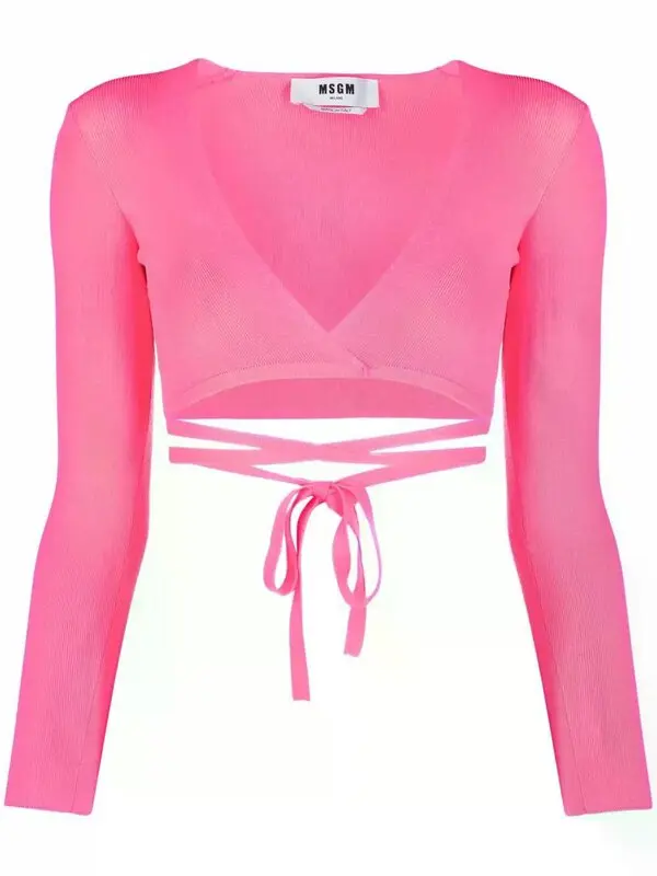 MSGM Lace-up Cropped Top - Pink