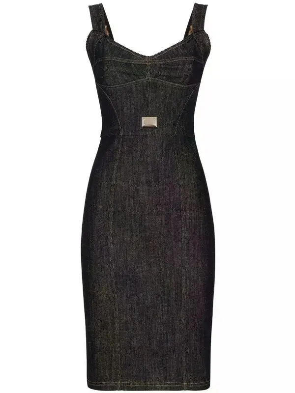 Dolce & Gabbana Logo-plaque Midi Denim Dress