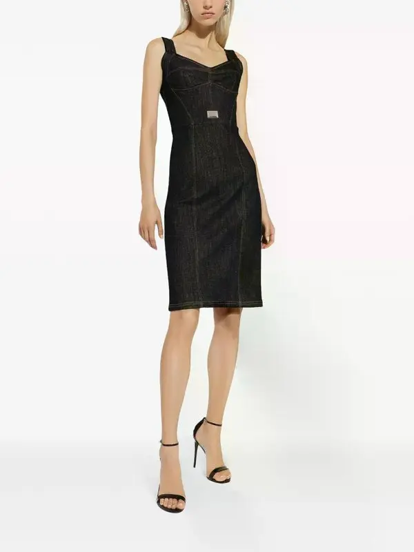 Dolce & Gabbana Logo-plaque Midi Denim Dress