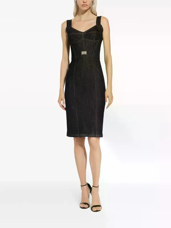 Dolce & Gabbana Logo-plaque Midi Denim Dress