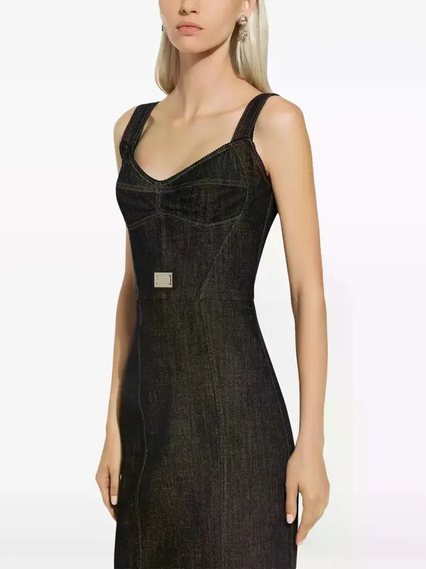 Dolce & Gabbana Logo-plaque Midi Denim Dress