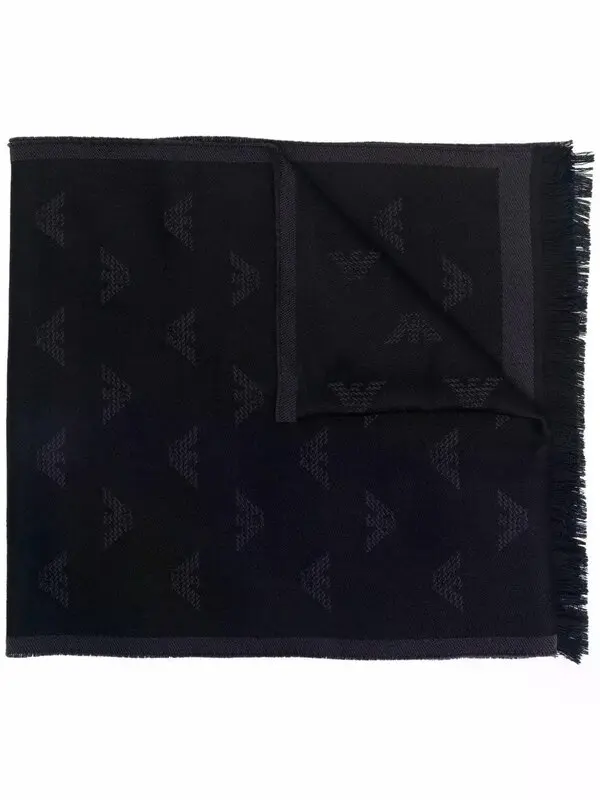 Emporio Armani Logo Embroidered Knit Scarf - Black