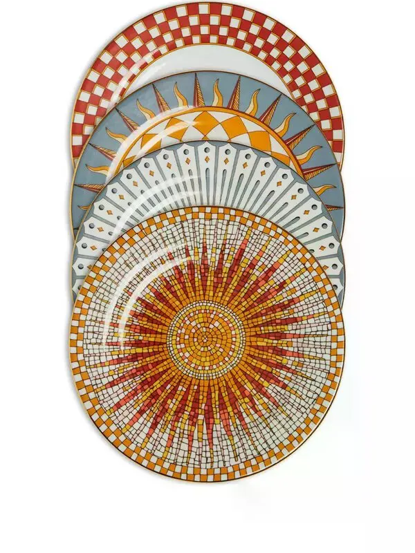 La DoubleJ Geometric-print Porcelain Plates - Orange