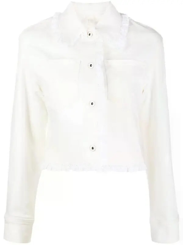 Kenzo Broderie-anglaise Cropped Denim Jacket - Neutrals