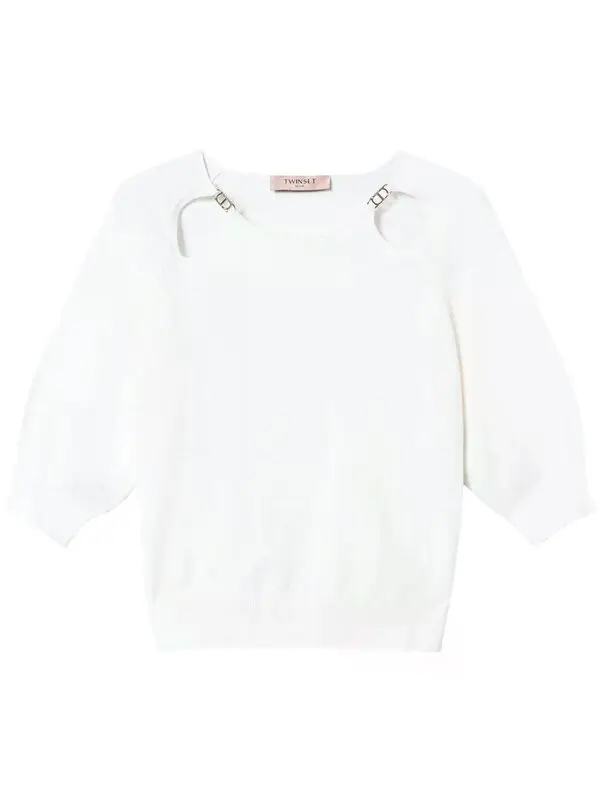 TWINSET Oval T-plaque Cut-out Sweater - White