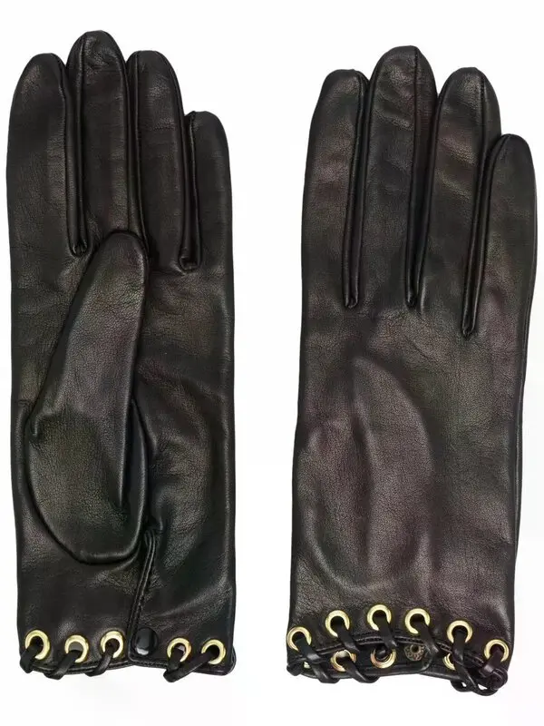 MANOKHI Ring-embellished Leather Gloves - Black