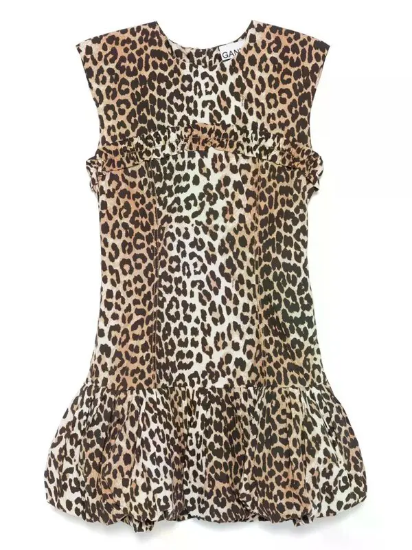 GANNI Leopard-print Mini Dress - Brown