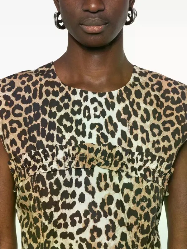 GANNI Leopard-print Mini Dress - Brown