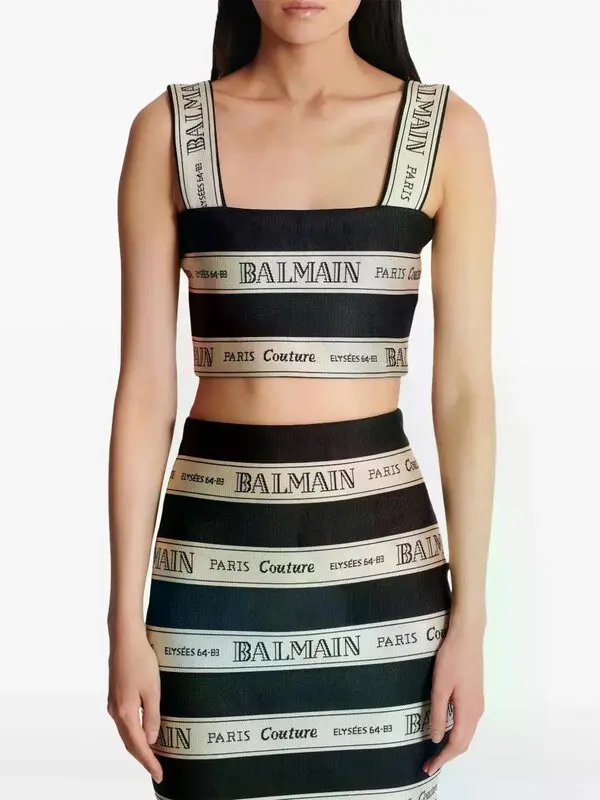 Balmain Ribbon-jacquard Crop Top