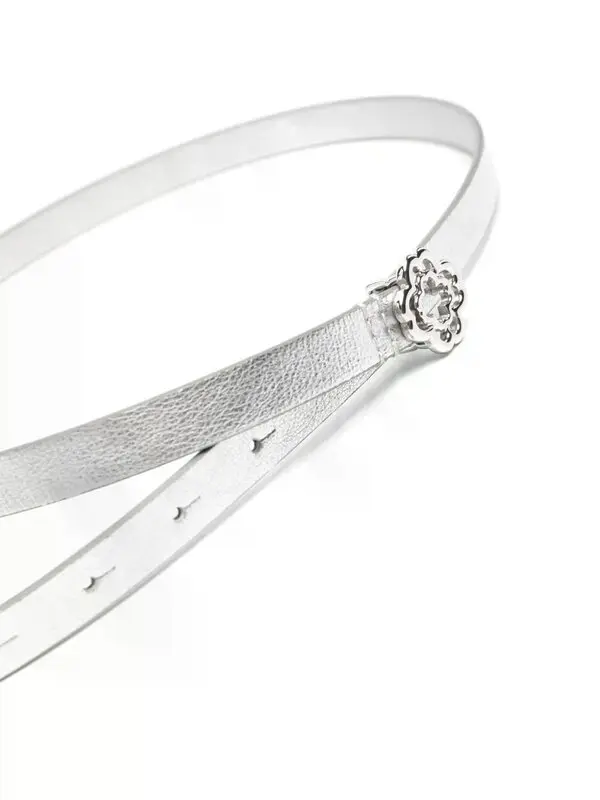 Maje Clover Slim Leather Belt - Silver