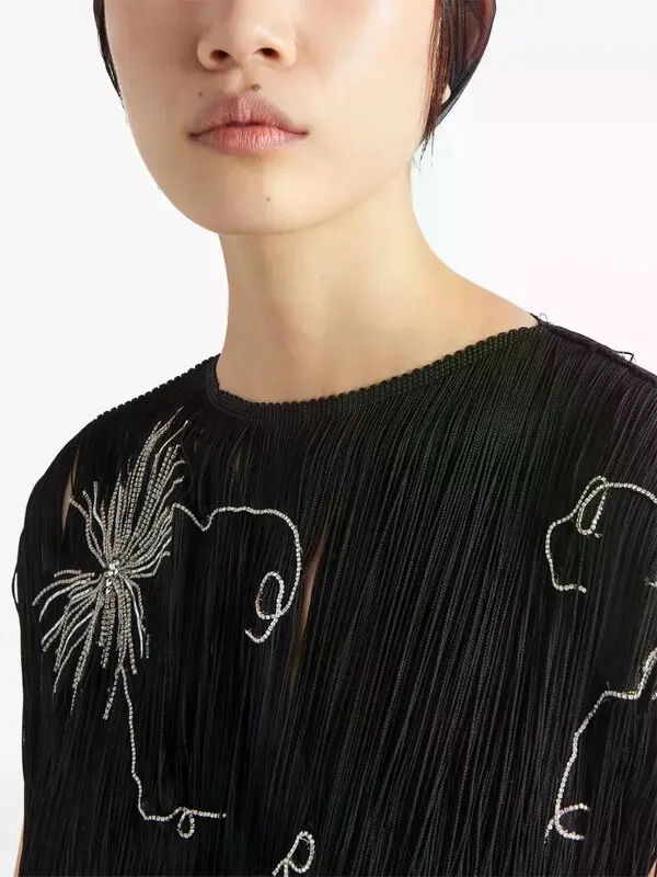 Prada Fringed Embroidered Dress