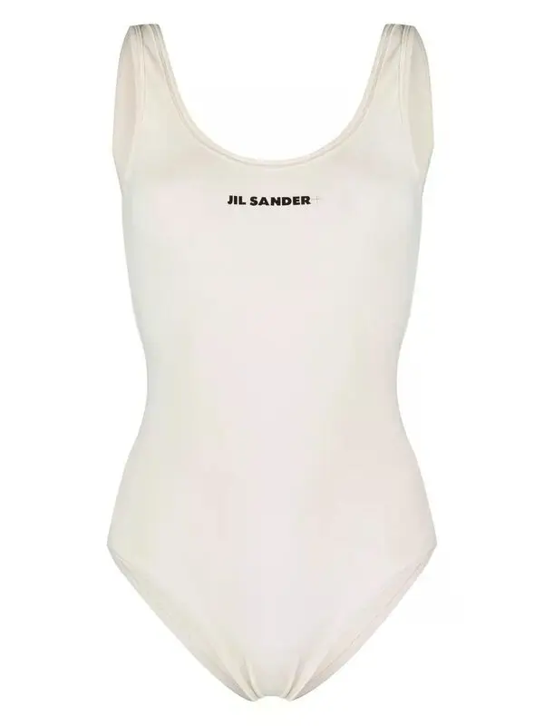 JIL SANDER Scoop-back Logo-print One-piece - Neutrals