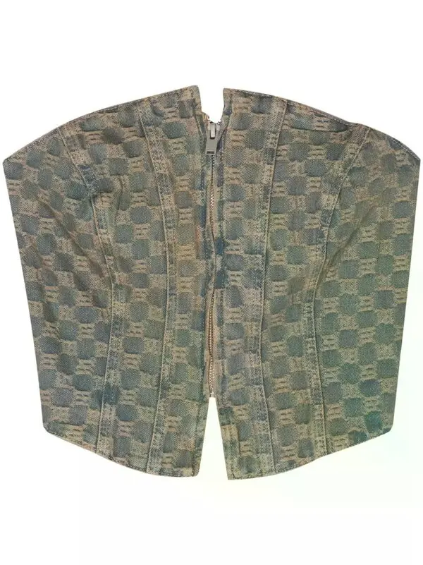 MISBHV Monogram-jacquard Denim Corset Top - Blue