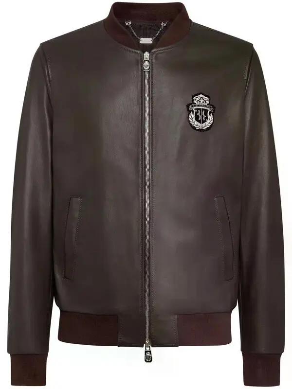 BILLIONAIRE Logo-patch Leather Bomber Jacket