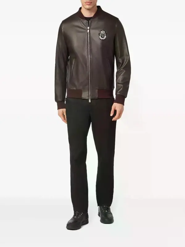 BILLIONAIRE Logo-patch Leather Bomber Jacket