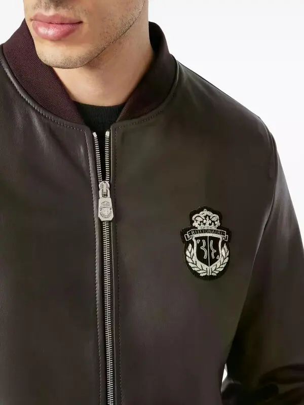 BILLIONAIRE Logo-patch Leather Bomber Jacket