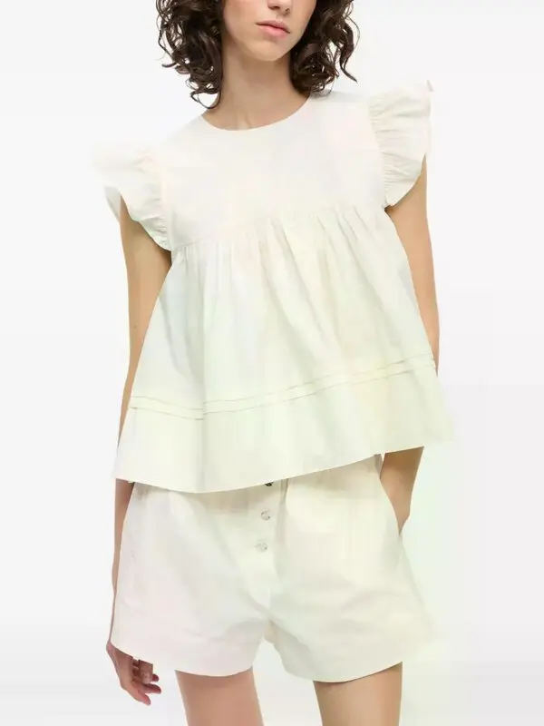 GANNI Ruffle-detail Top - White
