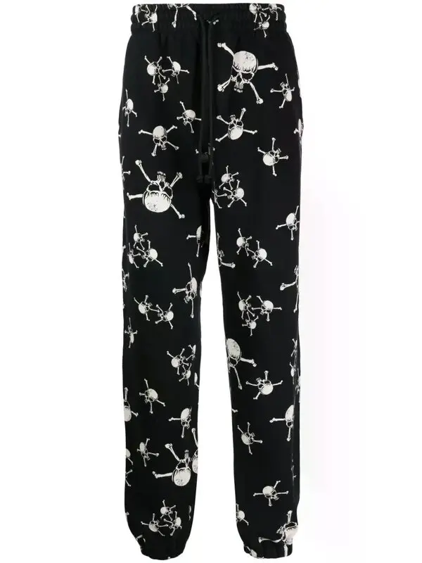 SAINT MXXXXXX Skull-print Cotton Track Pants - Black