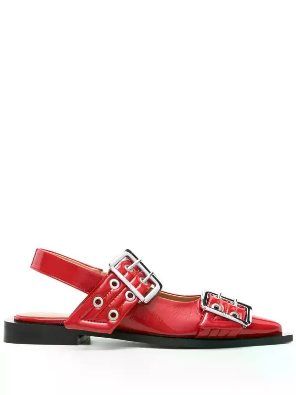 GANNI Wide Welt Buckled Ballerina Shoes - Red