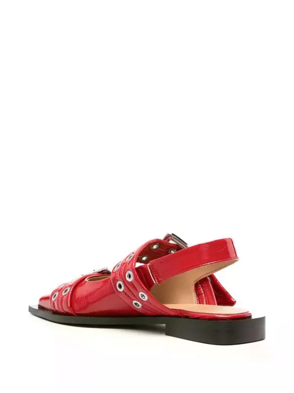 GANNI Wide Welt Buckled Ballerina Shoes - Red