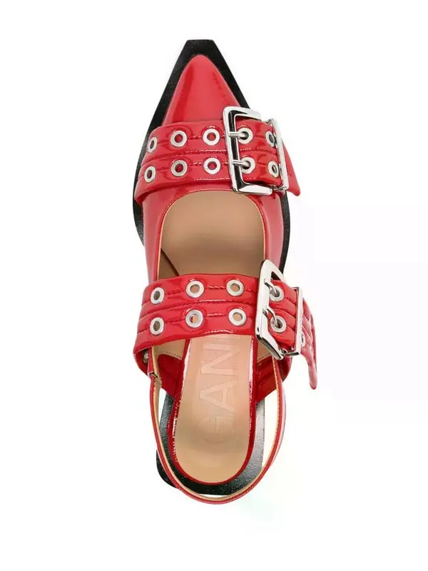 GANNI Wide Welt Buckled Ballerina Shoes - Red