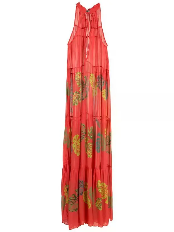 AMIR SLAMA Palm Leaf Print Maxi Dress