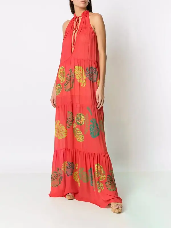 AMIR SLAMA Palm Leaf Print Maxi Dress